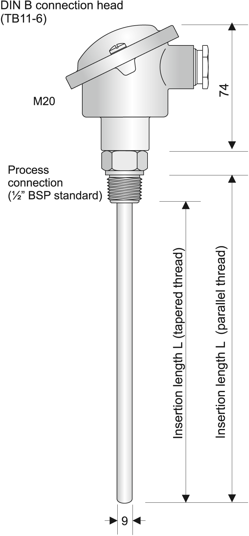 SI6 Straight Pt100 probe with process connector without extension tube ...